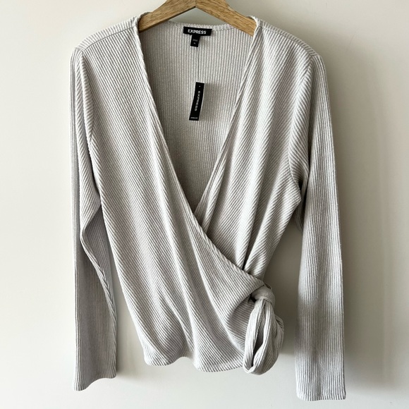 Express | Sweaters | Nwt Express Wrap Sweater Top Ribbed Light Gray ...